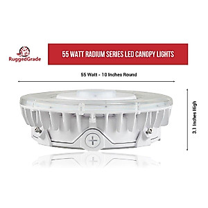 RuggedGrade Color Selectable 30K/40K/50K - Radium II Series - 8,200 Lumens - 55 Watt - LED Canopy Light - White Housing - DLC Premium 5.1