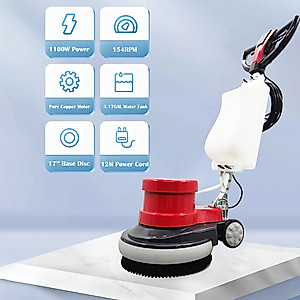 HayWHNKN Floor Polisher Commercial Floor Scrubber Buffer Carpet Buffer Scrubber 17" Heavy Duty Polisher Machine 154RPM Multifunctional Carpet Cleaner with 3Gal Water Tank 110V