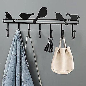Coat Rack Wall Mount Birds Hook, Entryway Key Holder Black Wall Metal Hooks for Hanging Coats Towels Hat Clothes Keys Pet Leash Bag Umbrella Heavy 5 Bird Decorative Modern 7 Hooks