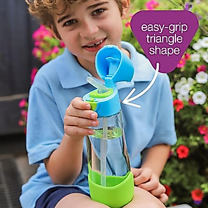 b.box 15oz Tritan Drink Bottle: Modern Water Bottle with Flip Straw for Toddlers & Kids. Spill Proof, Leak Proof, BPA Free. Great for School/Daycare or Next Step after Sippy Cups (Ocean Breeze)