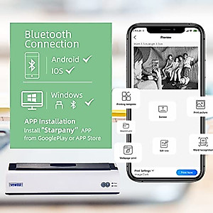 vretti A4 Wireless Bluetooth USB Portable Printer Compatible with Android and iOS Phone Support 8.5×11 Inches Thermal Paper for Outdoors Home Office Travel Students and Cars Printing