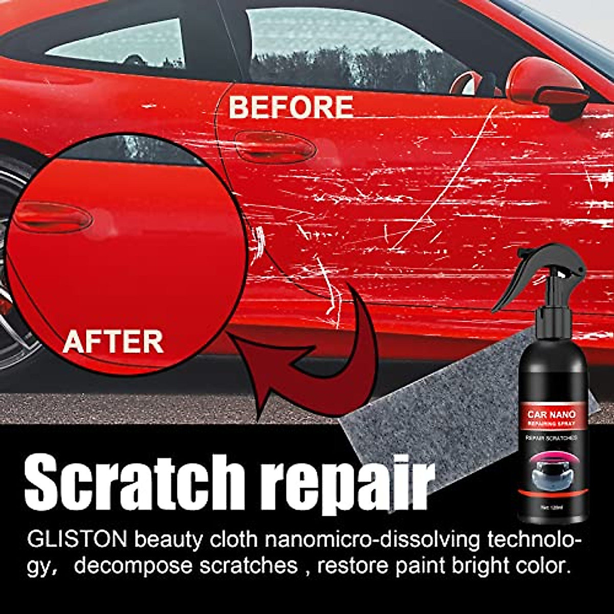 XIRUJNFD Car Scratch Repair Nano Spray, Nano Sparkle Cloth for Car Scratches, Car Nano Repairing Spray, Car Scratch Remover, Nano Car Scratch Removal Spray, Nano Spray for Cars (1Pcs 120ML)