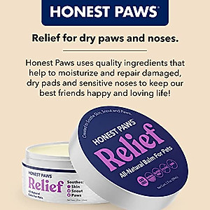 Honest Paws Dog Paw Balm - Pad Relief Soother Moisturizer Protection Wax - All Natural All Weather Foot Butter Heals Repairs Pet Paws and Noses from Heat and Cold – 2 Oz