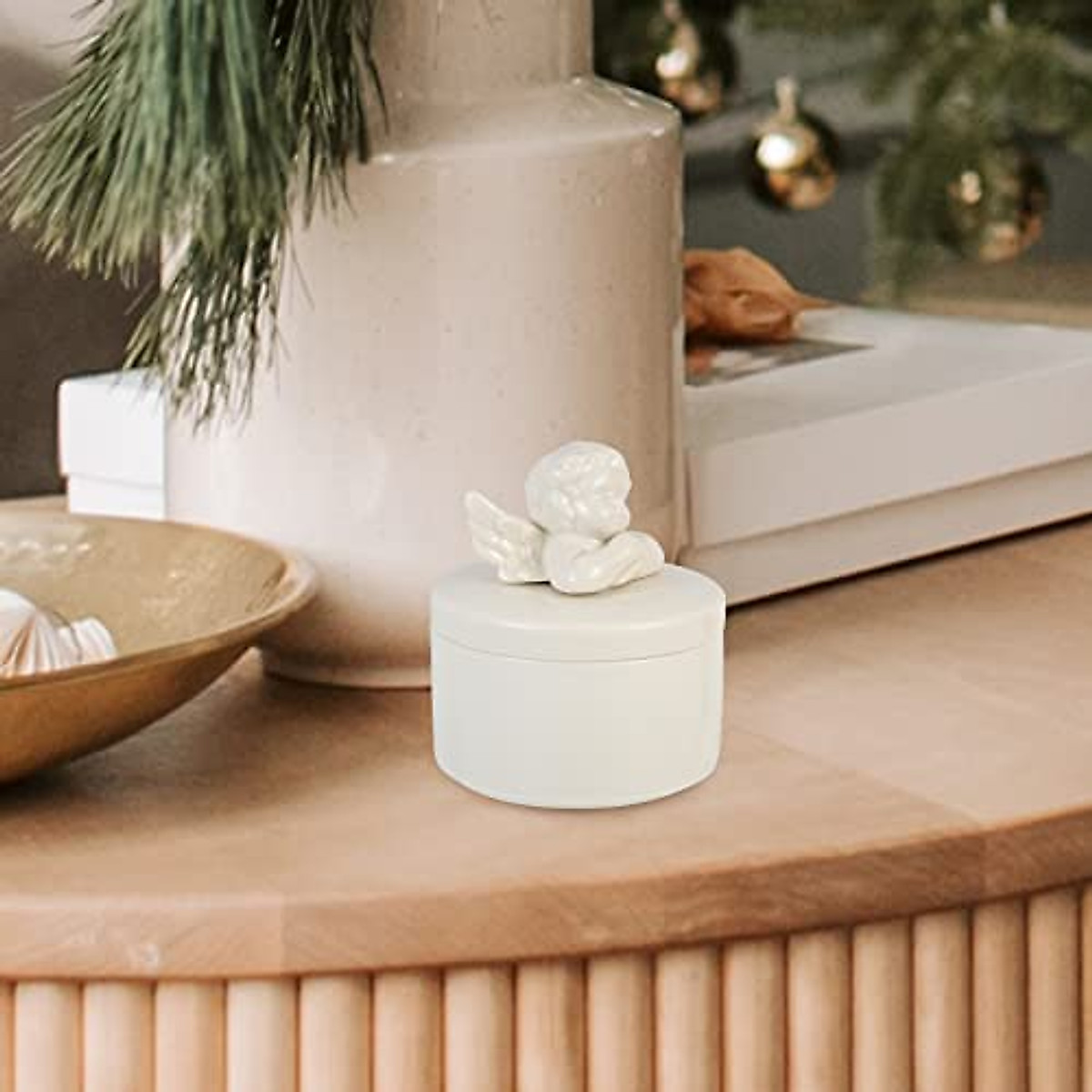 STOBAZA 1pcs Ceramic Cherub Figurine Jewelry Organizer Peal White Jewelry Trinket Box Cherub Jewelry Box for Trinkets, Jewelry, Ring, Earrings, Wedding Candies and Party Favor, (Style B)