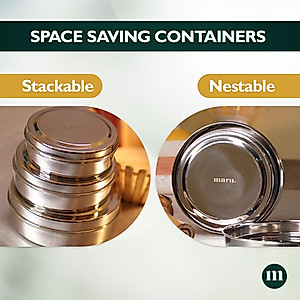 MARU Stainless Steel Airtight Food Storage Containers - Kitchen Set with Lids, Ideal for Flour Storage, Perfect Kitchen Canisters for Food Storage Set of 3Pcs (300ML, 475ML, 600ML)