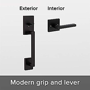 Kwikset 98150-011 San Clemente Front Door Handle with Interior Halifax Lever Featuring Microban Antimicrobial Product Protection, Matte Black
