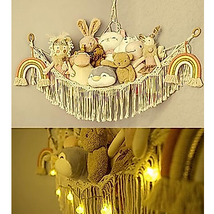 Luna Village Stuffed Animal Hammock, Stuffed Animal Organizer, Plush Toys Net Holder with 2 Macrame rainbows Macrame Toy Hammock, Stuffed Animal Net or Hammock, Stuffed animal net
