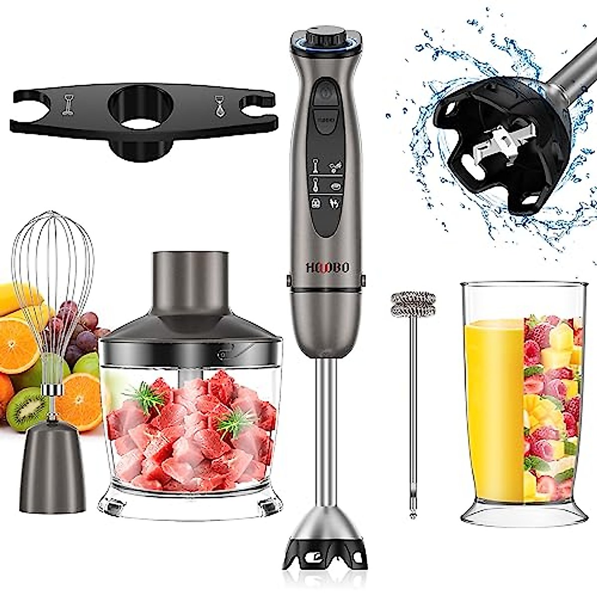 Immersion Blender 7-in-1 1000W Powerful Scratch Resistant Hand Blender, Stick Blender Handheld, 12 Speed and Turbo Mode, Low-Noise, with Beaker Chopper Whisk Milk Frother, BPA-Free