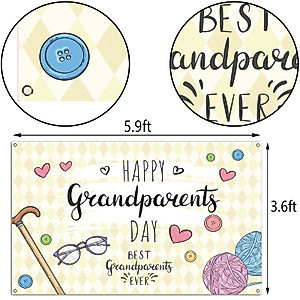 Nepnuser Happy Grandparents Day Photo Booth Backdrop School Event Retirement Love Grandparents Party Decorations Grandpa Grandma Holiday Photo Wall Decor (5.9×3.6ft)
