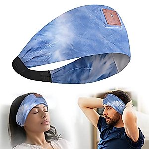 Sleep Headphones, BULYPAZY Tie Dye Bluetooth Headband Headphones with HD Stereo Speakers & Elastic Strap, Headband Earphones Perfect for Sleeping Side Sleepers Sports Running Workout Gift (Blue/White)