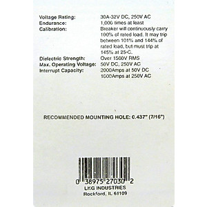 (2-Pack) Philmore B7030 30 Amp Push Button Circuit Breaker 32V DC or 250V AC