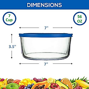Klareware 7 Cup Glass Food Storage Containers Stackable Meal Prep Lunch Bento or leftover salad bowls 2 Piece Dish w BPA Free Lids (Blue)