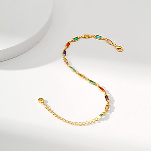 Colorful Crystal Bracelets for Women 18 Gold Plated Dainty Gold Square Crystal Charm Bracelet Cute Bracelet for Teen Girls