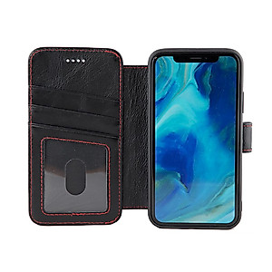 Wilken iPhone 14 Pro Leather Wallet Case with Detachable Magnetic Phone Case | Compatible with MagSafe and All Wireless Charging Accessories | Leather Magnetic Wallet Case (14 Pro, Black)