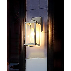 Eidonta Outdoor Wall Sconce, 2 Pack Exterior White Wall Lantern Light Fixtures with Clear Glass Shade, Waterproof Wall Mount Light, E26 Socket Modern Anti-Rust Porch Lighting (Bulb Not Included)