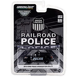 2015 Police Interceptor Utility Black Union Pacific Railroad Police Hobby Exclusive Series 1/64 Diecast Model Car by Greenlight 30386