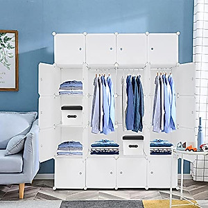 FOPEAS Maximize Space with Modular Cube Organizer - Stackable Plastic Closet Organizers with Hanging Rod Multifunctional Storage Cabinets and Shelves