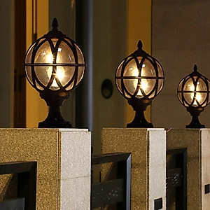 Mrdsre Classic Aluminium Die-Casting Post Light Glass Outdoor Globe Column Light Lantern Traditional Victorian Patio Pillar Lamps Waterproof Courtyard Porch Gate Landscape Street Lighting Fixture E27