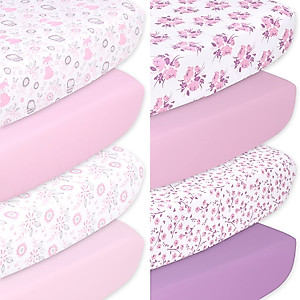The Peanutshell Pink Woodland Floral Fitted Crib Sheet Set for Baby Girls (Floral)