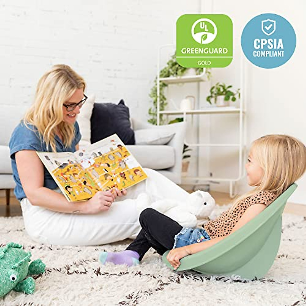 ECR4Kids Leaf Floor Seat, Rocker Chair, Sage/Grey, 6-Piece