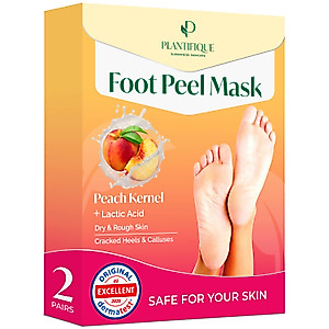 Foot Peel Mask with Peach by Plantifique - 2 Pack Peeling Foot Mask Dermatologically Tested - Repairs Heels & Removes Dry Dead Skin for Baby Soft Feet - Exfoliating Foot Peel Mask for Dry Cracked Feet