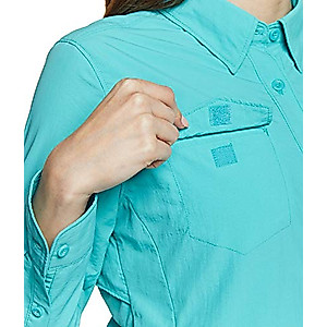 CQR Women's UPF 50+ Long Sleeve Hiking Shirts, Quick Dry Outdoor UV/Sun Protection Button Down Shirts, Dry Fit Fishing Shirts Teal, Large