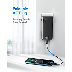 Portable Charger with Built-In Cables and AC Wall Plug,VRURC 10000mAh Phone Charger,5 Output & 2 Input LED Display External Battery Pack,Ultra Slim USB C Power Bank Compatible with Smart Devices-Black