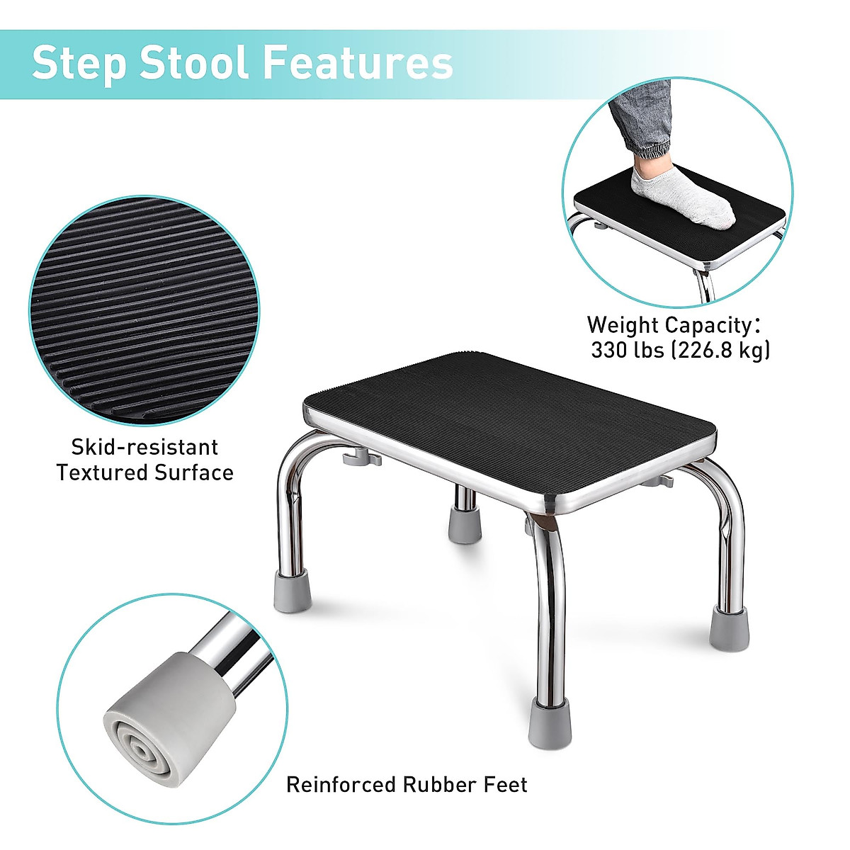 AW Medical Steel Step Stool Anti-Slip Platform Footstool for Seniors Adults 330lbs Weight Limit
