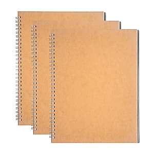 DSTELIN 10 inch x 7.5 inch, 100GSM, Blank Spiral Notebook, 3-Pack, Soft Cover, Sketch book, 100 Pages / 50 Sheets, with writing backboard, (Brown)