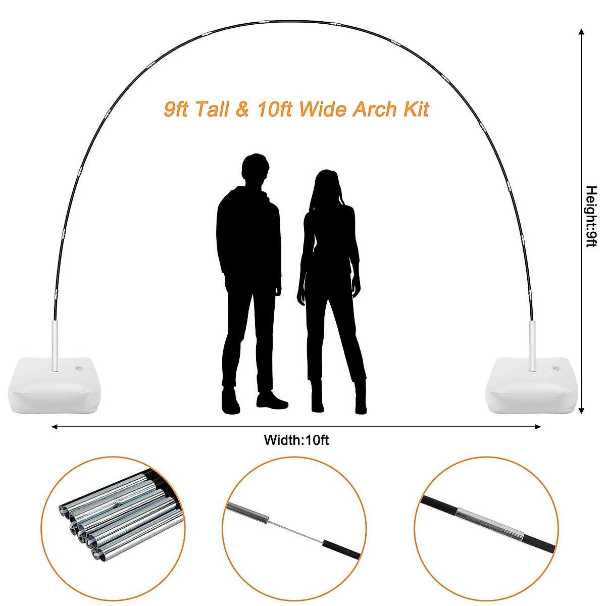 RUBFAC Balloon Arch Kit, 9ft Tall & 10ft Wide Adjustable Balloon Arch Stand with 2 PVC Bases,2 Water Fillable Bags, 60pcs Balloon Clips, 120pcs Rainbow Balloons, for Wedding Birthday Baby Shower