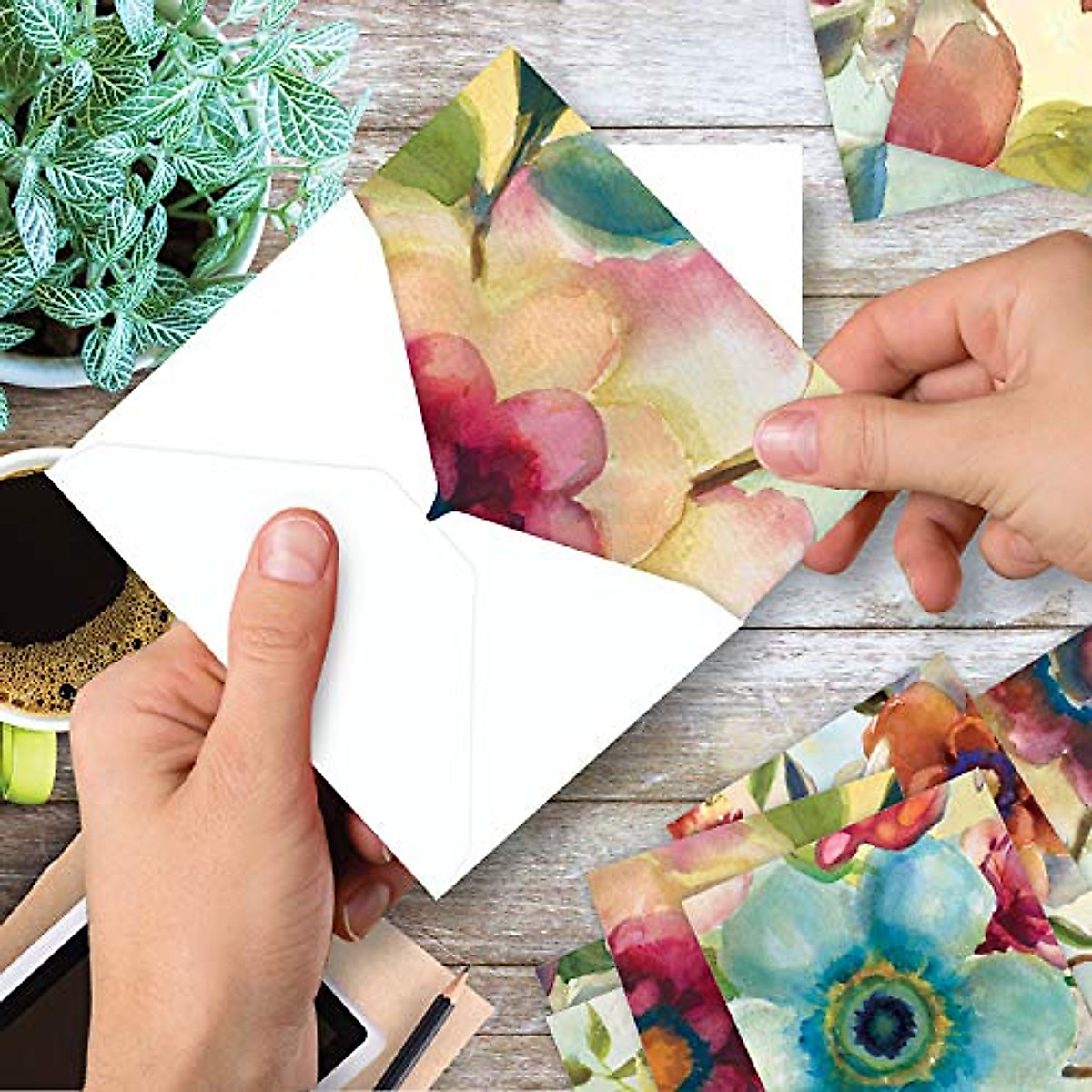 The Best Card Company - 20 Assorted Blank Plant Cards Boxed (4 x 5.12 Inch) (10 Designs, 2 Each) - Watercolor Botanicals AM3314OCB-B2x10
