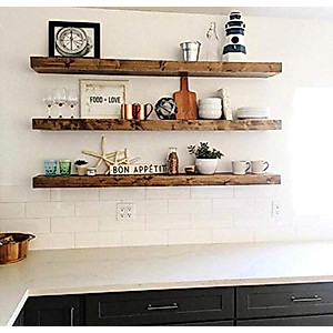 New England Wood Crafters Wooden Floating Shelves - Wall Decor for Home Kitchen, Bathroom, Bedroom - Rustic Pine Custom Office Organizer with Mounting Brackets - Set of 3 (7.5x1.5)(Special Walnut, 36)