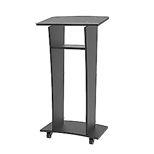 Acrylic Church Podium Pulpit Debate Conference Lectern Plexiglass Lucite Black Wood Shelf Cup Holder on Wheels with Prayer Hand and Cross Plaque 1803-5-BLACK+12152-NPF