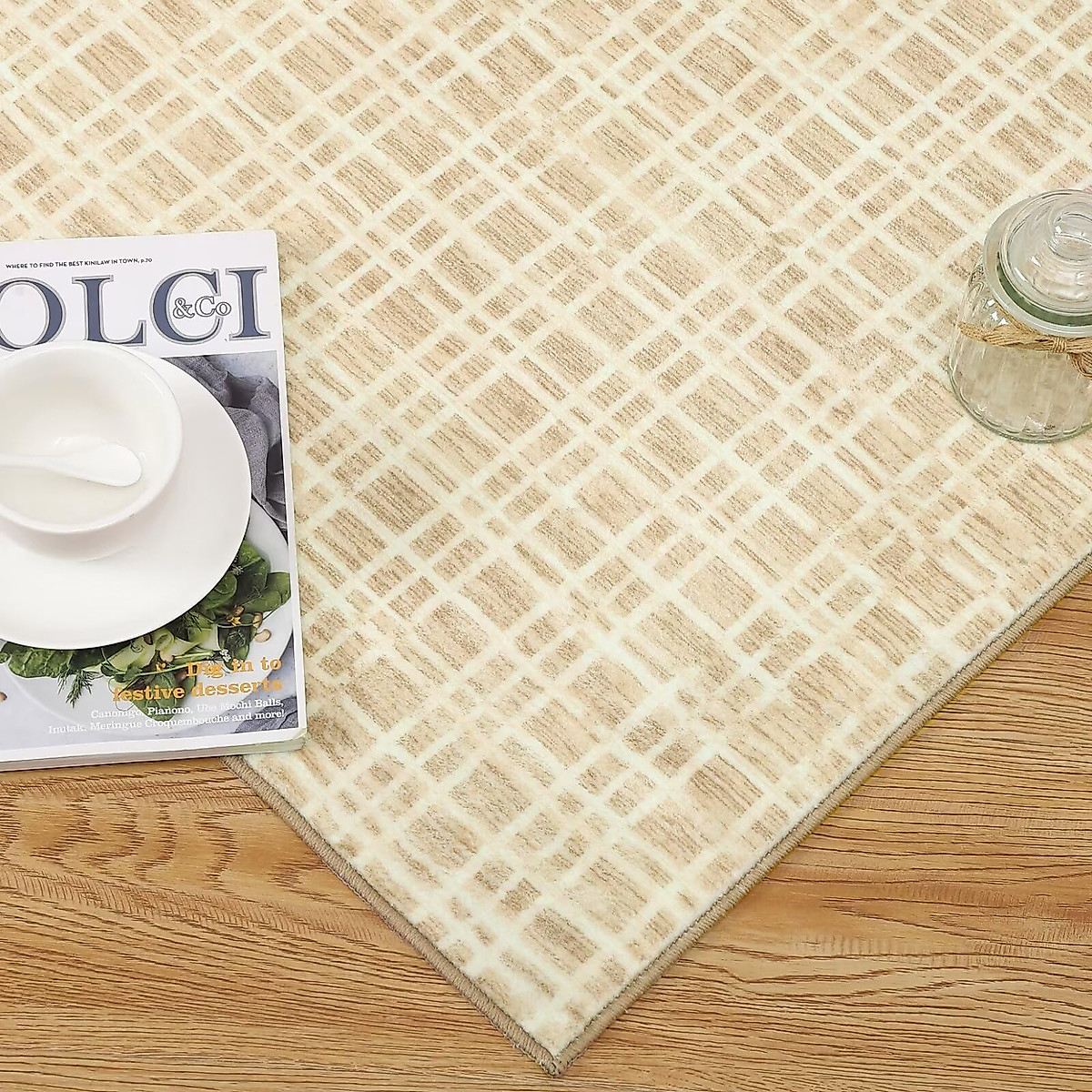 COZYLOOM Area Rug 2x6 Modern Runner Rug Abstract Entryway Runners Indoor Low Pile Lines Printed Hallway Runners Aesthetic Minimalist Bedroom Bedside Runner Rug Non-Slip Laundry Kitchen Runner Yellow