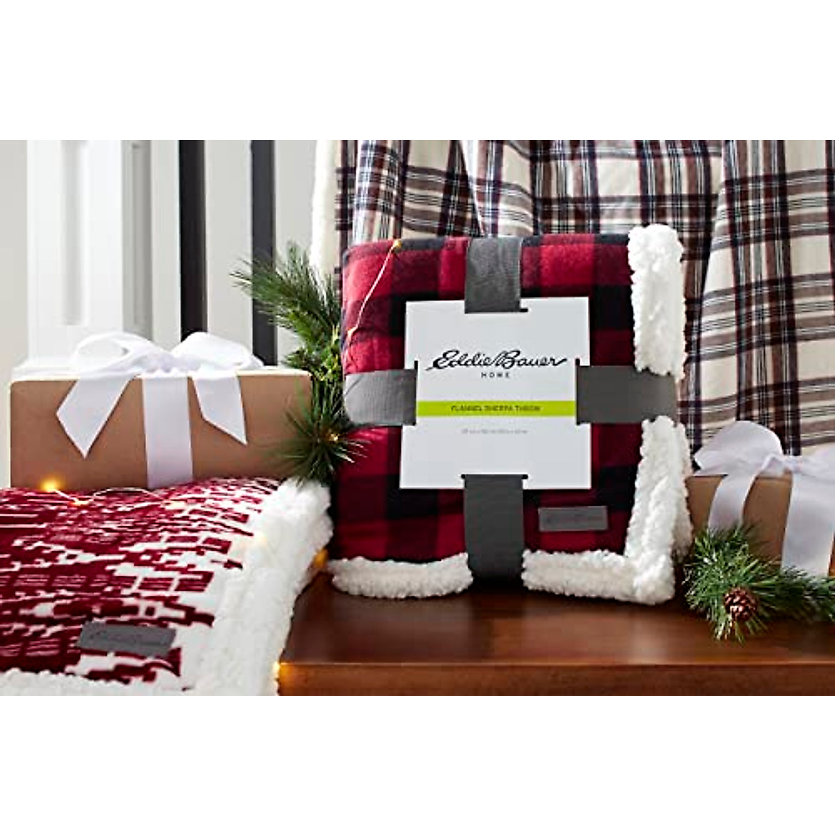 Eddie Bauer - Throw Blanket, Reversible Sherpa Fleece Bedding, Buffalo Plaid Home Decor for All Seasons (Red Check, Throw)