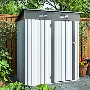 Outdoor Storage Shed, 6×4Ft Metal Storage shed, Galvanized Steel Garden shed with Lockable Double Doors, Backyard Bike shed, Tool shed for Patio Lawn Backyard Trash Cans, Black