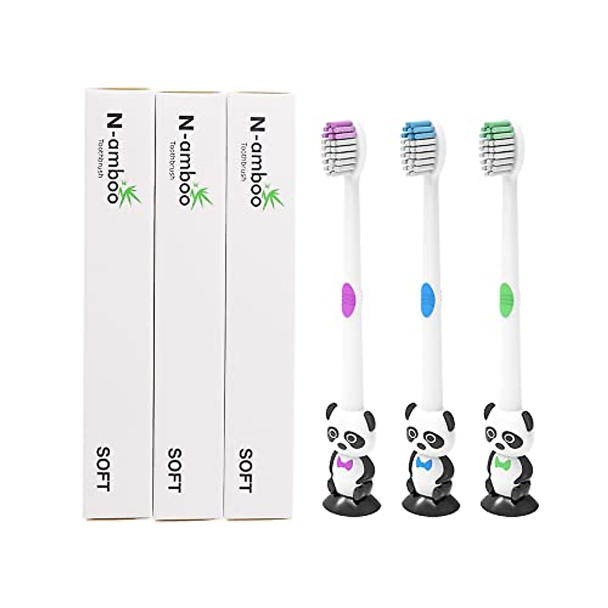 12 Pieces Kids Cartoon Panda Toothbrush Soft Bristles with Sunction Cup Individually Wrapped for Boys and Girls Toddler 3-12 Years