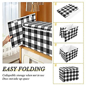 Black White Buffalo Plaid Storage Bins with Lids Collapsible Storage Box Basket with Lid Closet Organizer Containers Storage Boxes for Organizing for Office Cars Balcony Outside Home