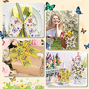 Whaline 6 Roll Butterfly Wired Edge Ribbon 36 Yards Colorful Butterfly Daisy Flower Plaids Craft Ribbon Spring Summer Farmhouse Fabric Ribbon for Gift Wrapping Hair Bow Sewing Wreath Crafts, 2.5 Inch