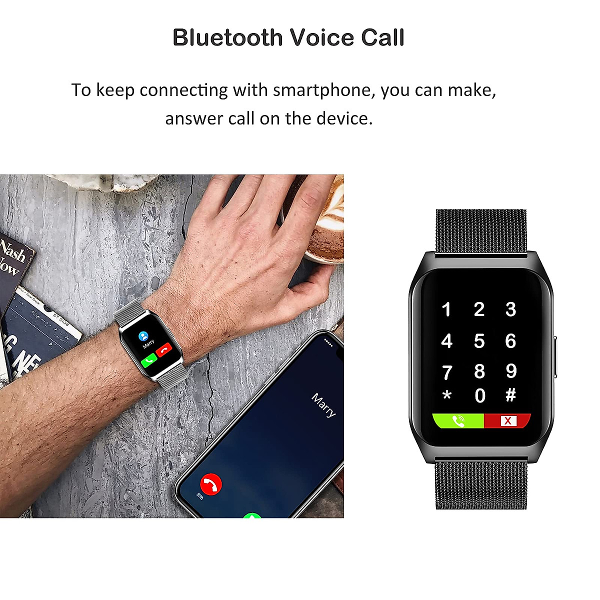 MBHB Smart Watch with Make, Answer, Refuse Call, Portable Music Player, Fitness Tracker with Heart Rate Monitor, Sleep Tracker Steps Counter for Men Women, Black