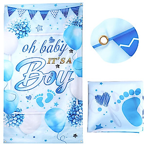 Pack of 2 Oh Baby Sign It's a Boy Baby Shower Backdrop for Baby Shower Decorations Backgroud, Large Fabric Party Photo Booth Backdrop Background for Boy Baby Shower Decoration Supplie (Blue)