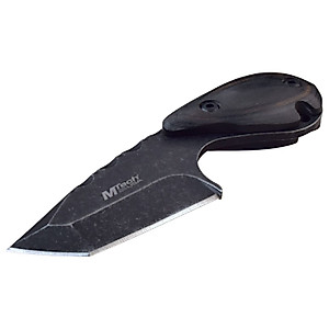 MTECH USA – Fixed Blade Knife – Stonewashed Finish Stainless Steel Tanto Blade with Black Wood Handle, Full Tang, Includes Black Nylon Sheath - Hunting, Camping, Survival, Tactical, EDC – MT-20-90BK
