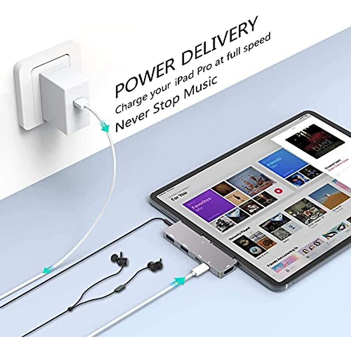 USB C HUB for iPad Pro, Adapter for iPad Air, iPad Pro Hub Docking Station with 4K HDMI,3.5mm Headphone Jack,2 USB3.0 Ports,USB C PD Charging&Data, for iPad Mini M4 M2 11 12.9 13 inch Accessories