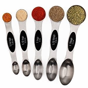 Magnetic Measuring Spoons Set of 5 Stainless Steel Dual Sided Stackable Teaspoon for Measuring Dry and Liquid Ingredients