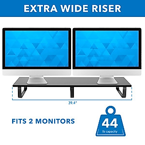 Mount-It! Extra Long Monitor Desk Riser [39 inches Extra Wide, 44 Lbs Capacity] Desktop Organizer for Double Computer Screens, Laptops, Desktops, TVs, Printers, Consoles (BLACK)