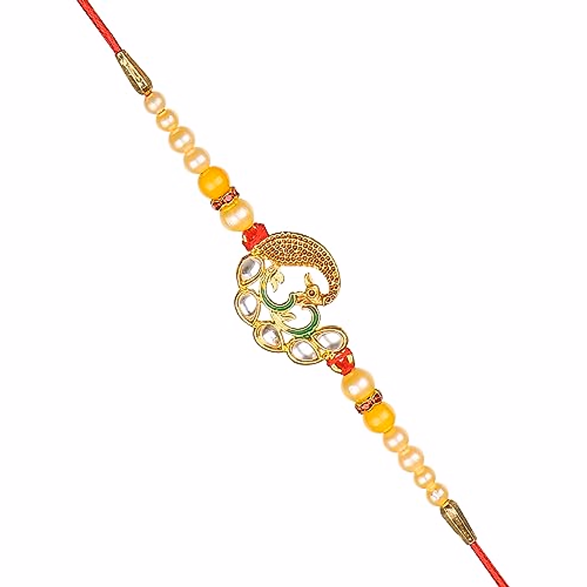 CHERKRAFT Rakhi for Brother Thread for Men/Boy Raksha Bandhan Peacock Design Rakhi with Pearls (Design 6)