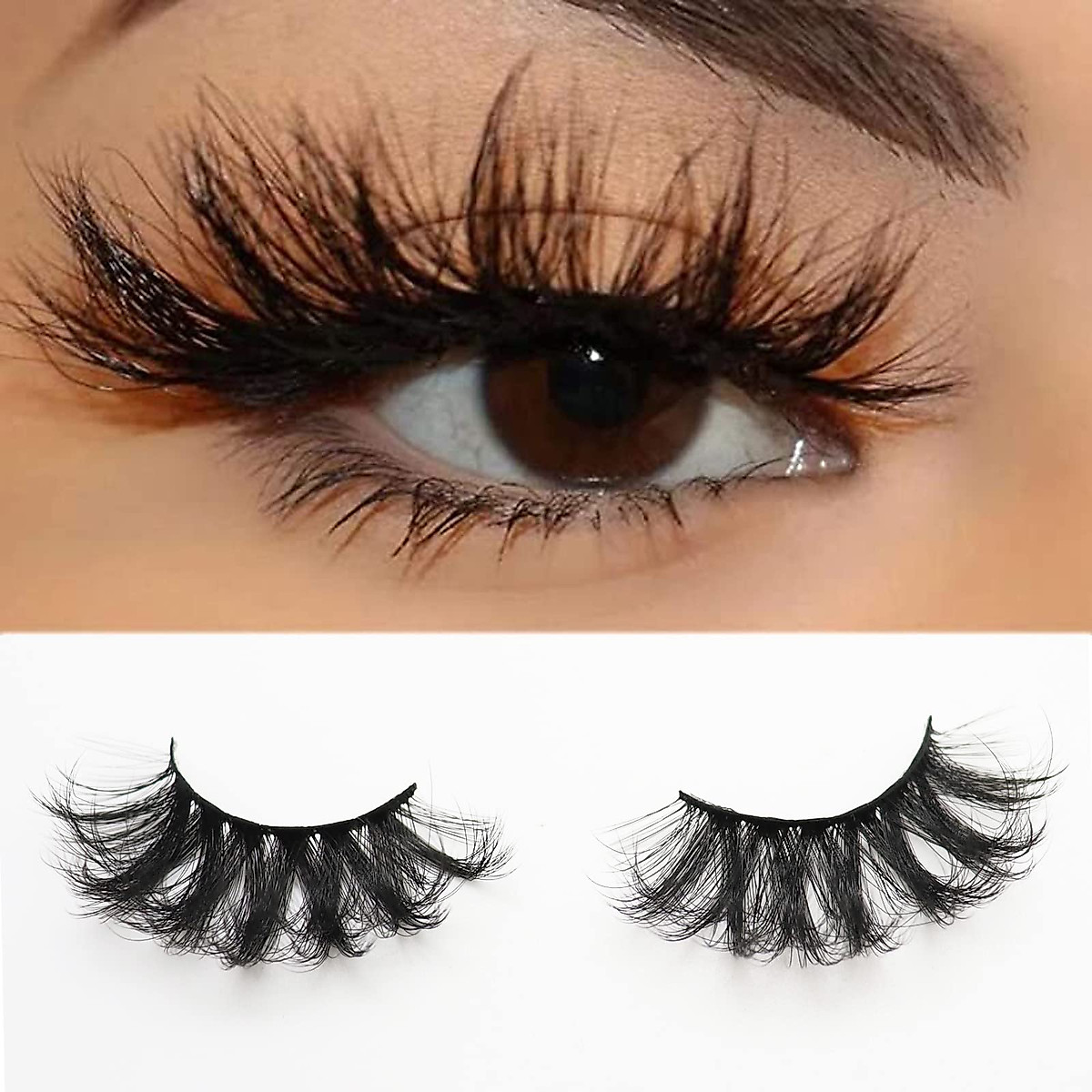 DAODER False Eyelashes 25mm Lashes Wispy Long 8D Mink Lashes Dramatic Volume Fluffy Eye Lashes Pack for Women 7Pairs Soft Reusable Fake Eyelashes