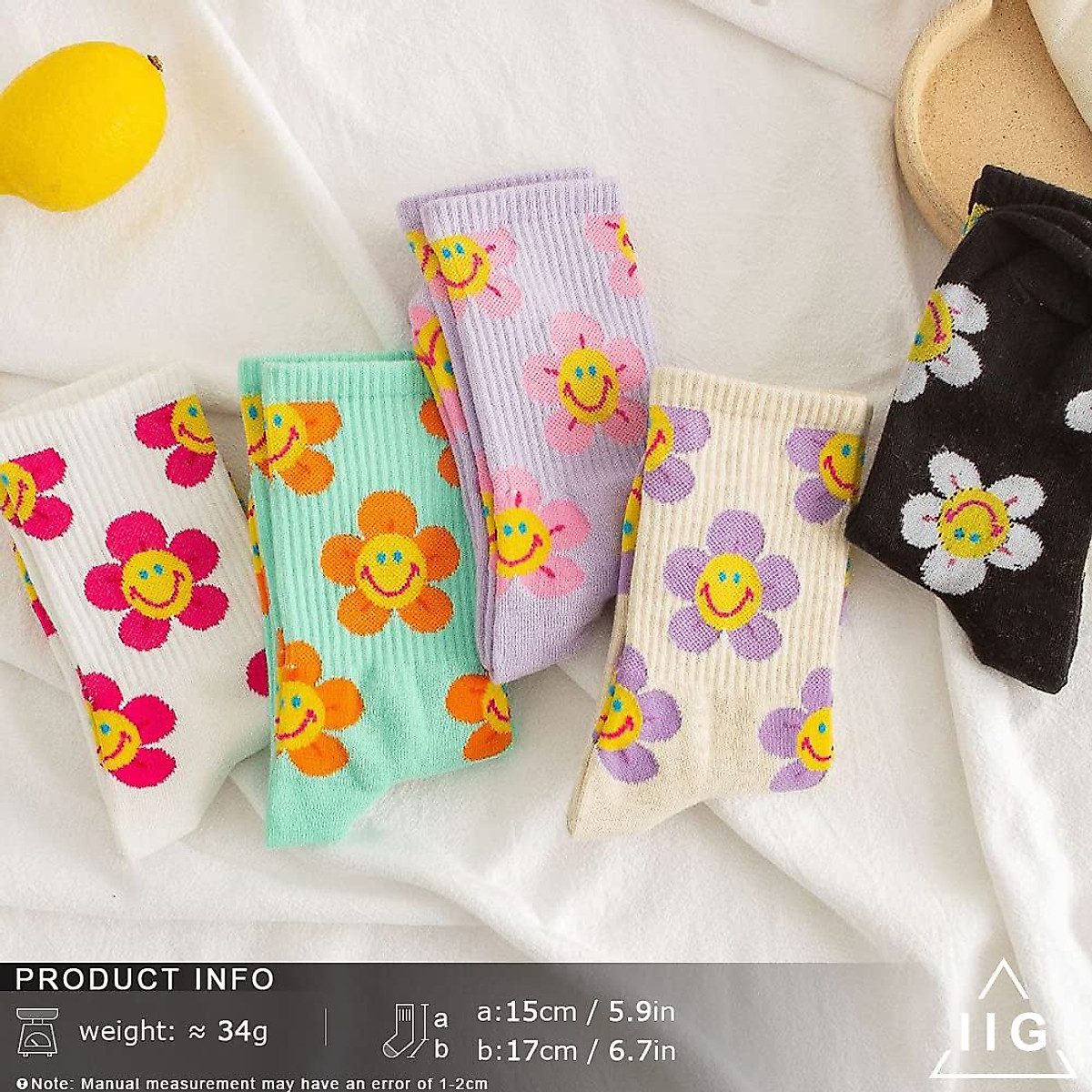 IIG 3-6 Pairs Womens Cute Animal Patterned Funny Novelty Cotton Crew Socks (Flower 2-5 pairs)