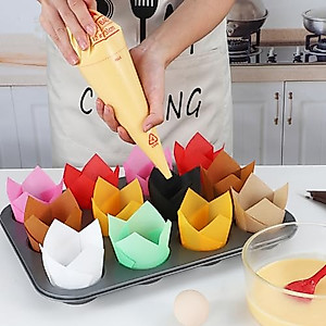 Caperci Standard Tulip Cupcake Liners for Baking 120 Counts - Greaseproof Muffin Baking Cups for Wedding Birthday Party Baby Shower Festivals Christmas (Natural/White/Brown)