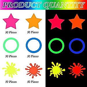 Glow Party Confetti, Neon Birthday Party Confetti Circle Dots Stars Fluorescent Confetti UV Blacklight Birthday Reactive Glow Party Confetti for Blacklight Neon Birthday Party Wedding Supplies 300 Pcs